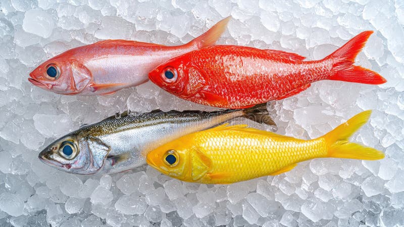 Fresh Caught Fish Displayed on Ice with Visual Contrast in Colors Stock ...