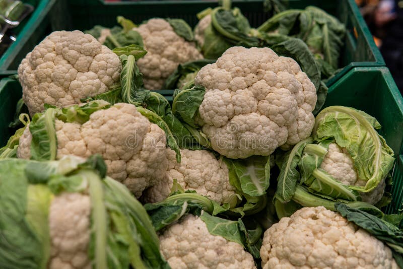 Fresh Cauliflower on the Counter in the Supermarket Stock Photo - Image ...