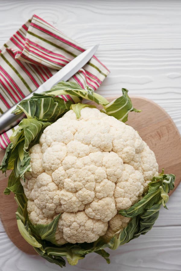 Fresh Cauliflower on Wooden Table Stock Photo - Image of healthy ...