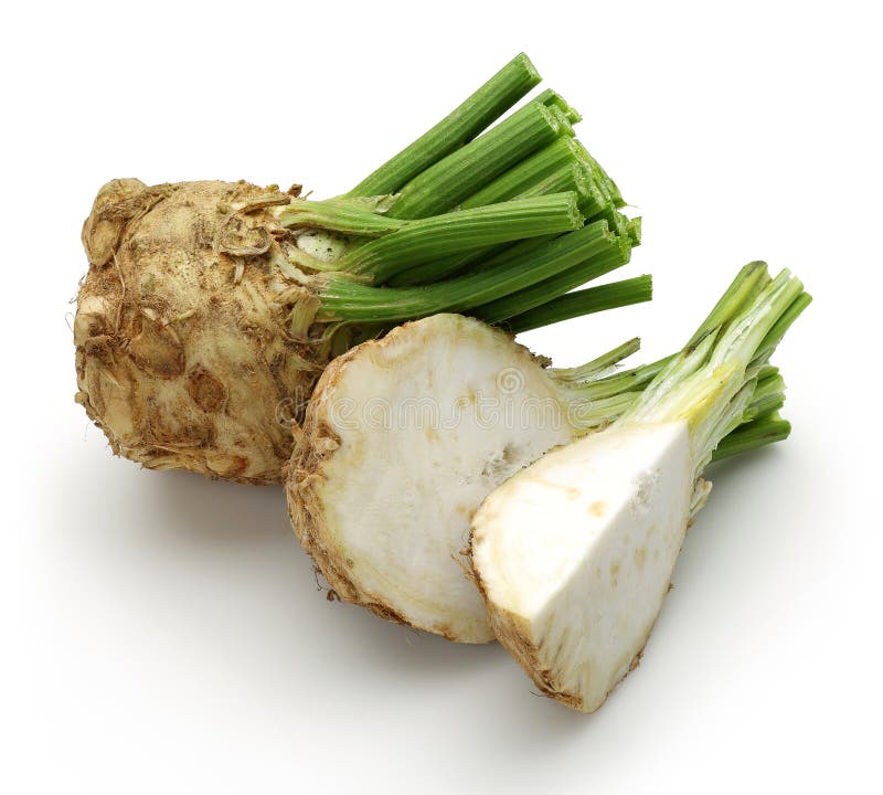 Fresh Celeriac Root with Celery Stalks and Slice Isolated Stock Photo ...