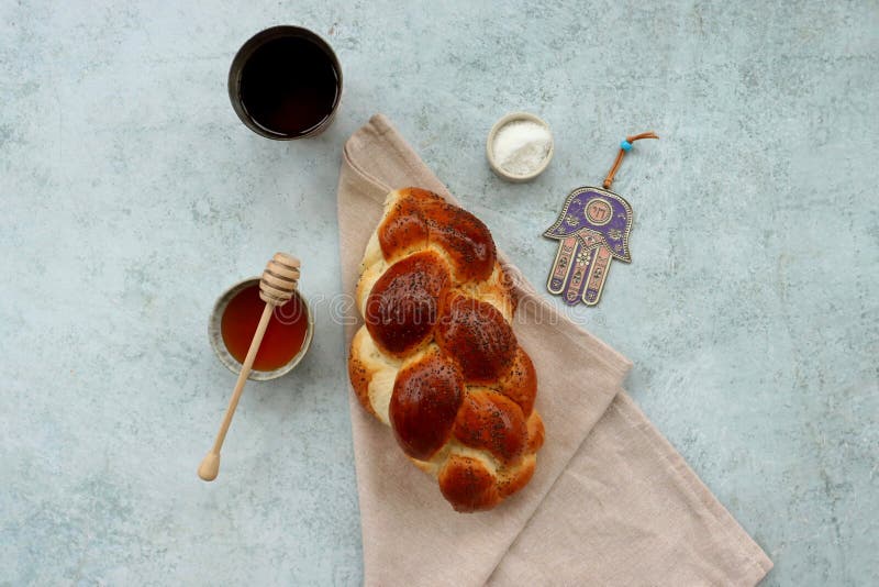 Fresh Challah for Shabbat with Salt and Honey Stock Photo - Image of ...