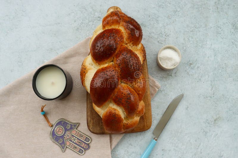 Fresh Challah for Shabbat with Salt and Honey Stock Image - Image of ...
