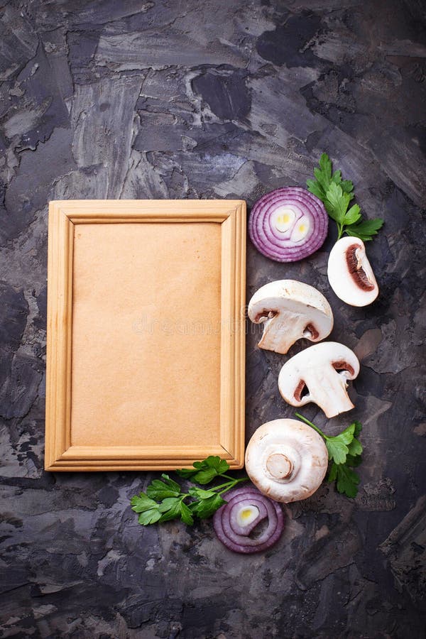 Fresh Champignon, Red Onion and Frame for Text Stock Image - Image of ...