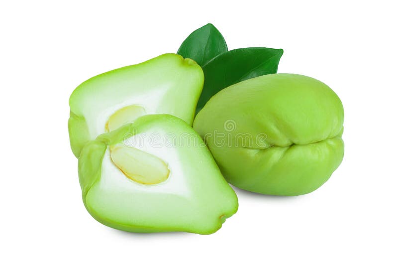 Fresh Chayote Vegetable or Mexican Cucumber with Leaf Isolated on White ...