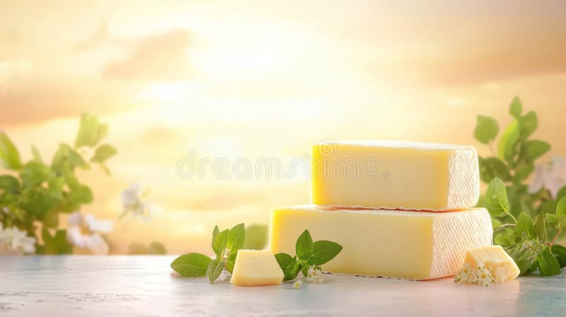 Fresh Cheese Blocks with Herbs at Sunrise Stock Illustration ...