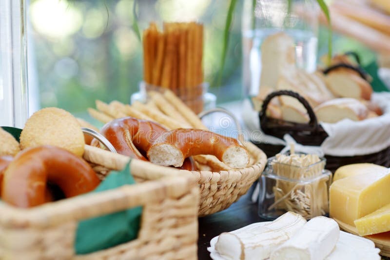 Fresh Cheese and Bread on a Table Stock Photo - Image of fresh, basket ...