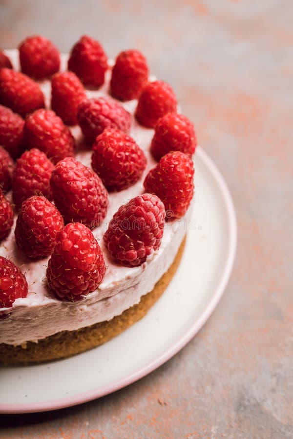 Fresh Cheesecake with Raspberries on the Rustic Background Stock Photo ...