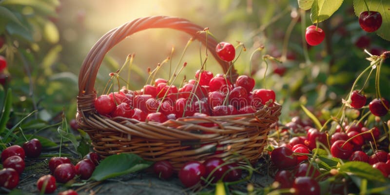 Fresh Cherries in a Basket, Perfect for Food and Fruit Concepts Stock ...