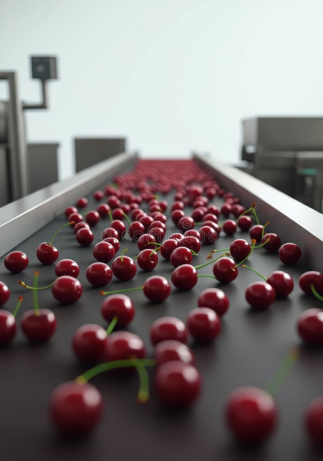 Fresh Cherries on a Conveyor Belt in a Processing Facility Stock Image - Image of conveyor ...