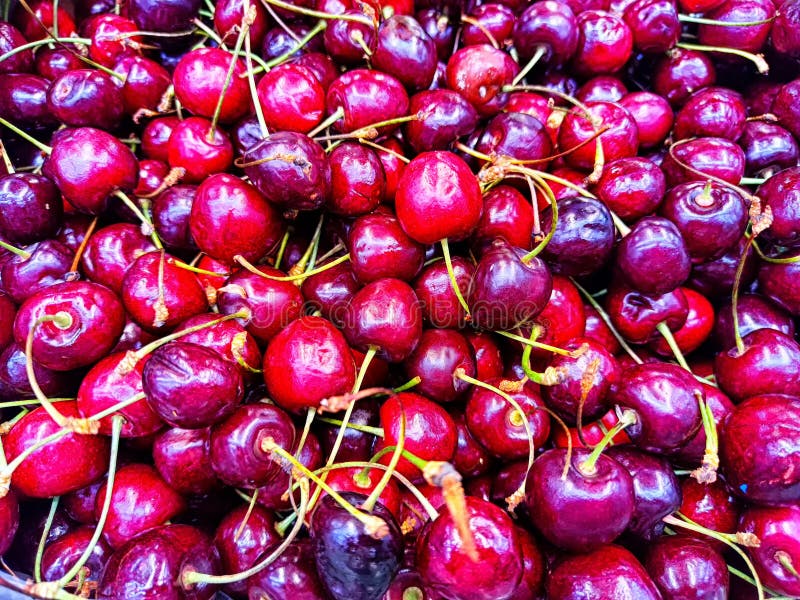 Fresh Cherries on Display at a Local Market. a Vibrant Array of Ripe ...