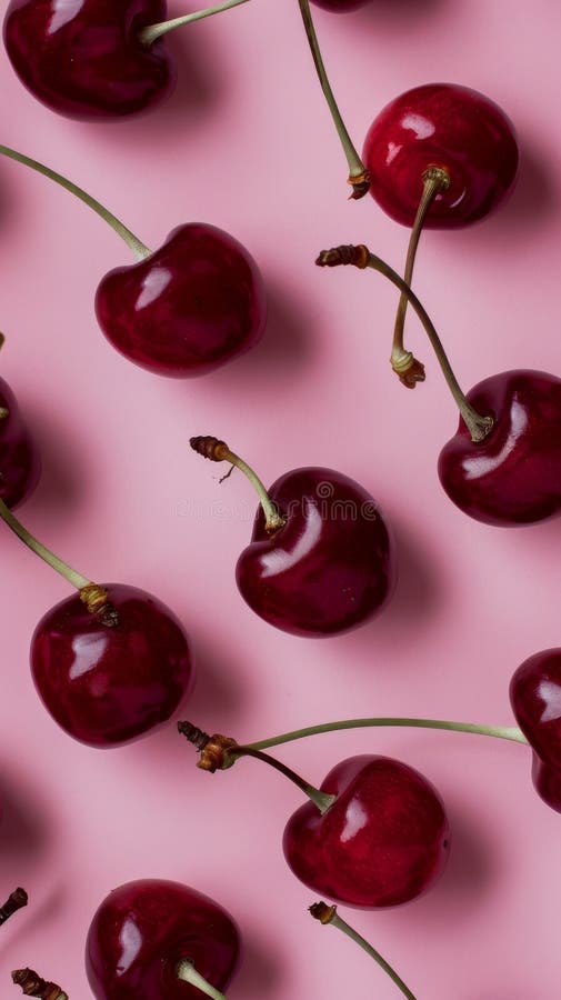 Fresh Cherries on Pink Background, Top View. Delicious Summer Fruit ...