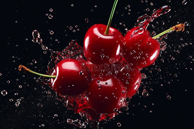 Fresh Cherry Berry Fruit in a Splash of Water Stock Illustration ...