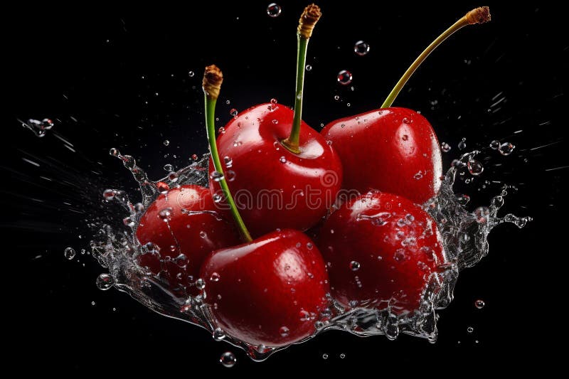 Fresh Cherry Berry Fruit in a Splash of Water Stock Illustration ...