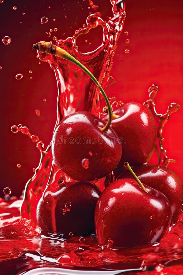 Fresh Cherry with Drops and Splashes of Juice Stock Image - Image of ...