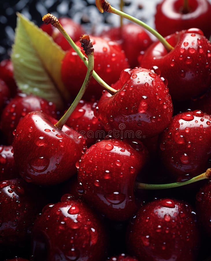 Fresh Cherry with Drops of Water Stock Illustration - Illustration of ...