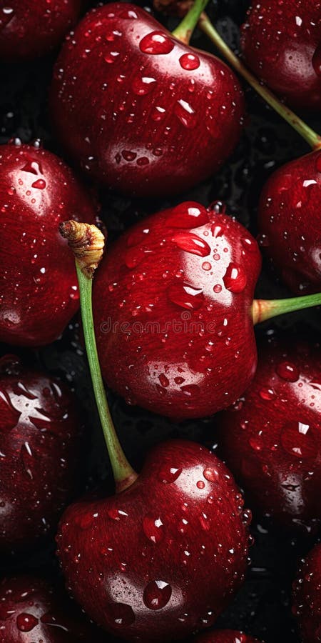 Fresh Cherry with Drops of Water Stock Illustration - Illustration of ...