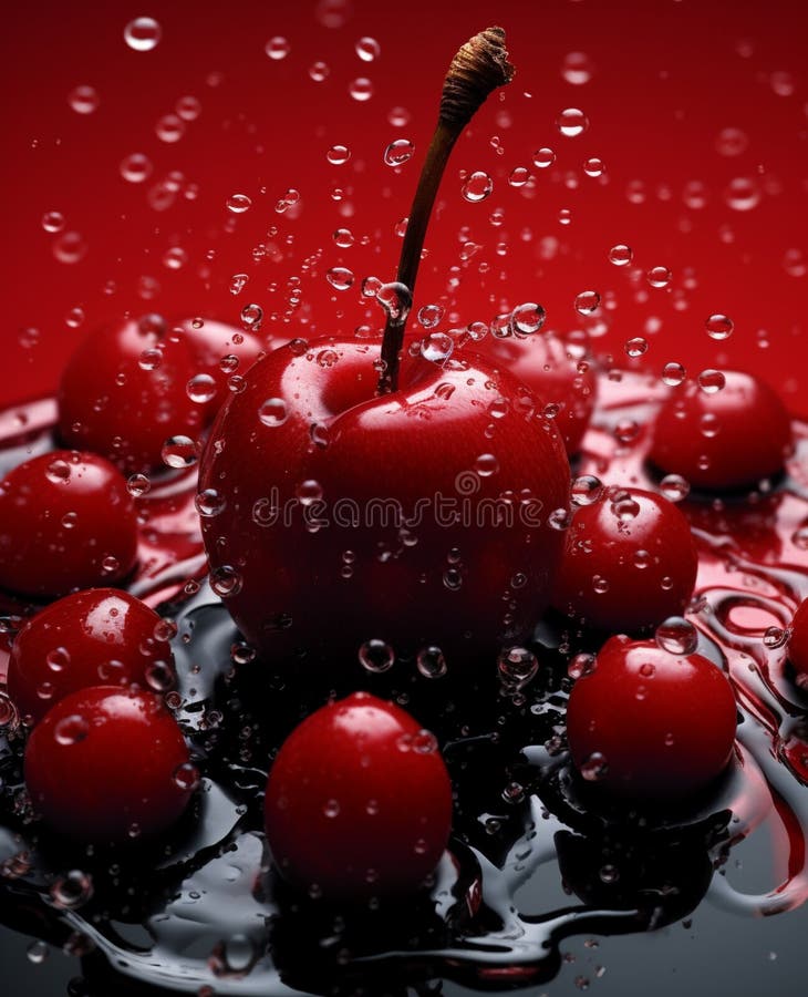 Fresh Cherry with Drops of Water Stock Illustration - Illustration of ...