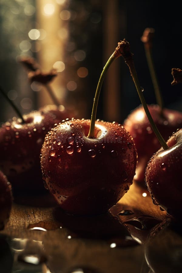 Fresh Cherry with Drops of Water Stock Illustration - Illustration of ...