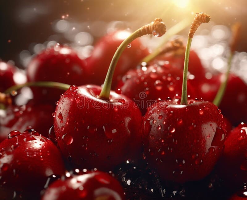 Fresh Cherry with Drops of Water Stock Illustration - Illustration of ...