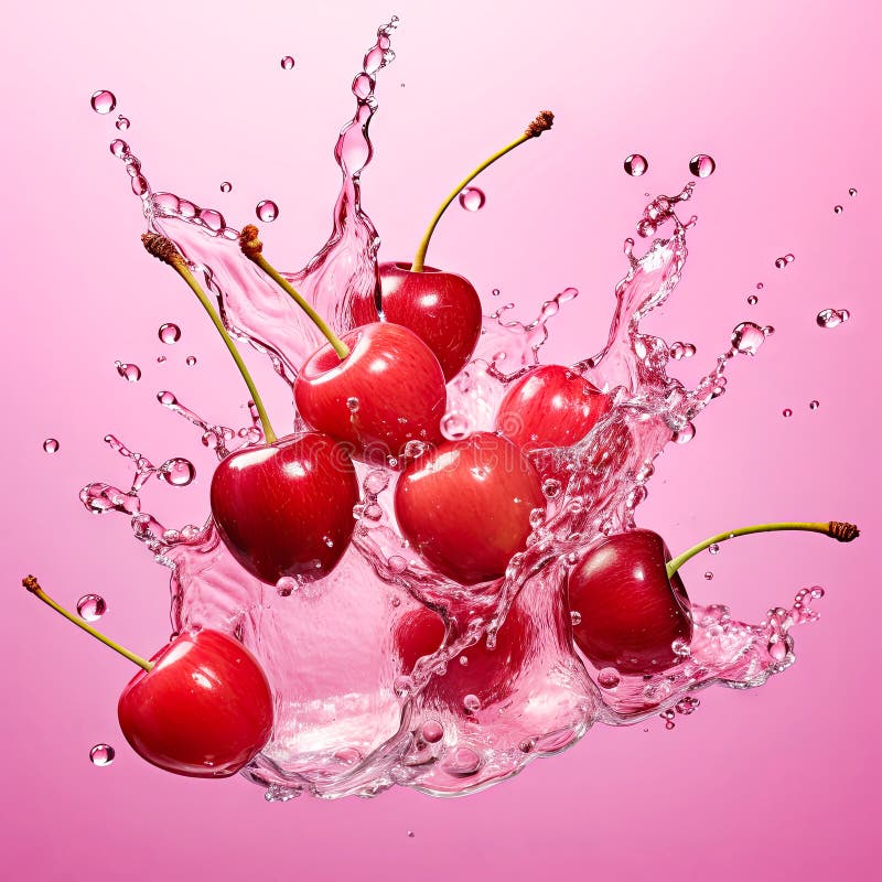 Fresh Cherry Fruit Falling in the Air Isolated on Blue Background ...