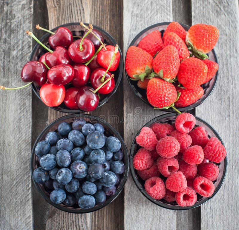 Fresh Cherry, Strawberry, Blueberry and Raspberry Stock Photo - Image ...