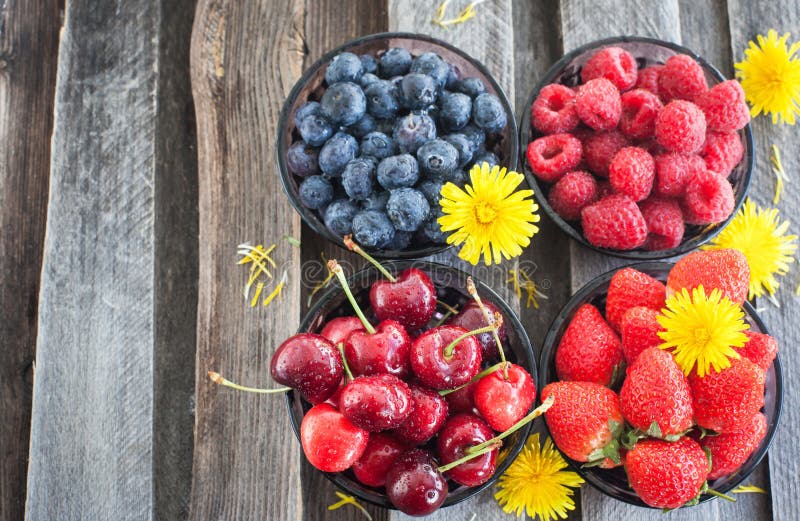 Fresh Cherry, Strawberry, Blueberry and Raspberry Stock Photo - Image ...