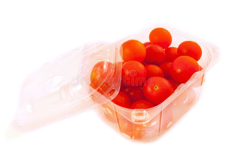 Fresh Cherry Tomatoes in Plastic Pack, Isolated Stock Photo - Image of ...