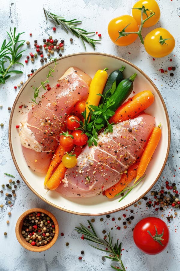 Fresh Chicken Breast Fillets with Tomato and Herbs on a Plate Stock ...