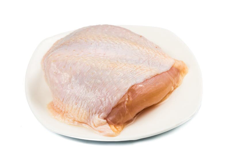 Fresh Chicken Breast Meat with Skin on Plate Stock Image - Image of ...
