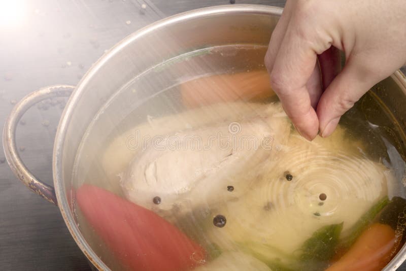 Fresh Chicken Broth in Metal Saucepan. Stock Photo - Image of flavoring ...