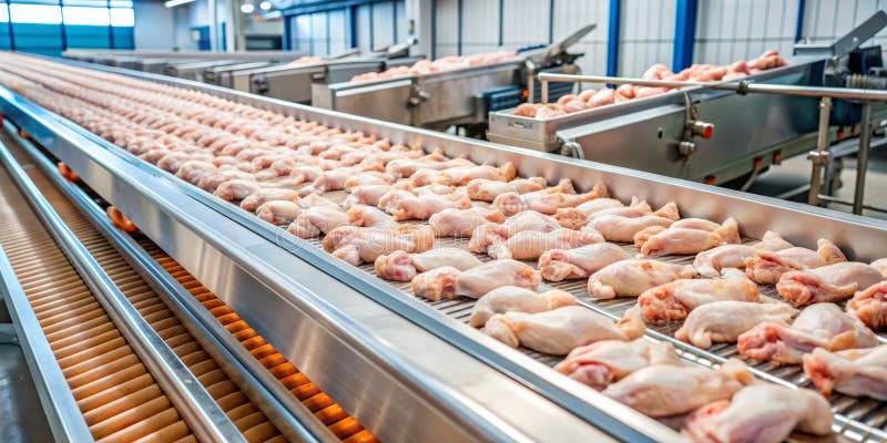 Fresh Chicken Meat on Conveyor Belt in Modern Processing Facility Ready ...