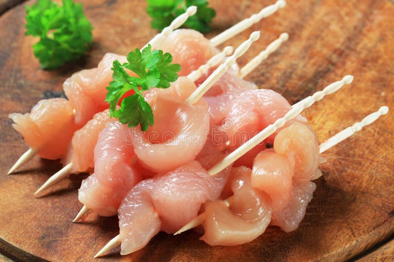 Fresh Chicken Meat on Sticks Stock Image - Image of fresh, skewered ...