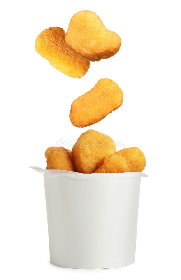 Fresh Chicken Nuggets Falling on White Background Stock Image - Image ...