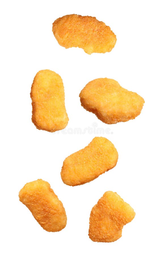 Fresh Chicken Nuggets Falling on White Background Stock Image - Image ...