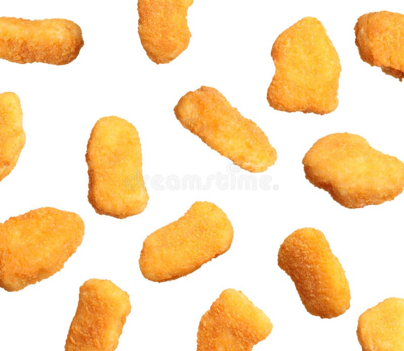 Fresh Chicken Nuggets Falling on White Background Stock Image - Image ...