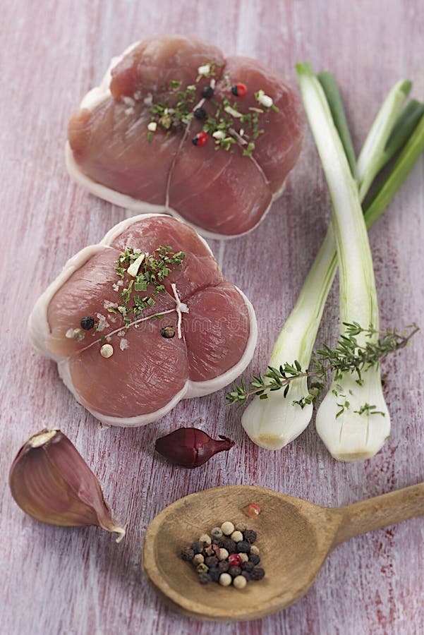 Fresh Chicken Roulade with Onion and Pepper Corn Stock Photo - Image of ...