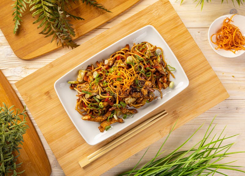 Fresh Chicken Stir Fried with Noodles Stock Photo - Image of lunch ...