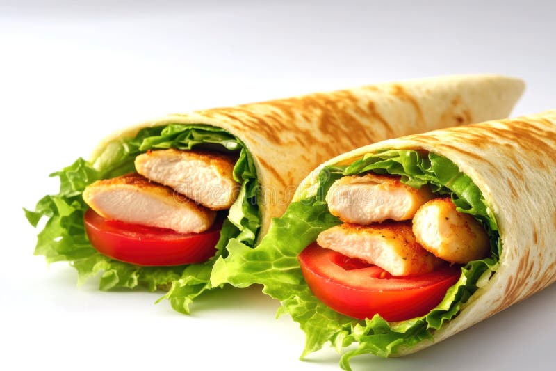 Fresh Chicken Wrap with Lettuce and Tomatoes Halved for a Healthy Snack ...