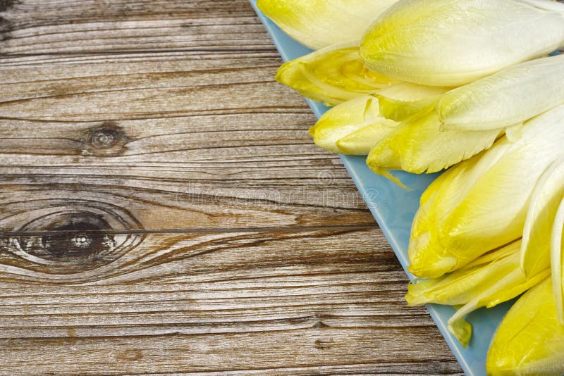 Fresh Chicory Salad Leaves Placed on a Blue Plate Stock Photo - Image ...