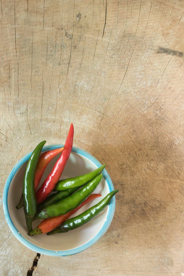 Fresh Chili in a Cup Placed on a Wooden Stock Photo - Image of spice ...