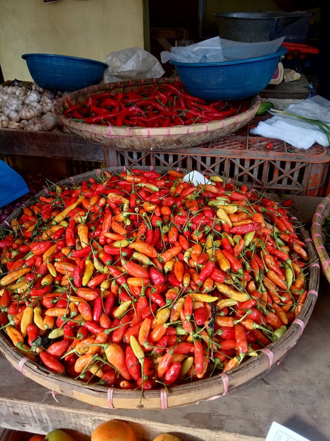 Fresh Chilies with Red Colours in Traditional Market Stock Photo ...