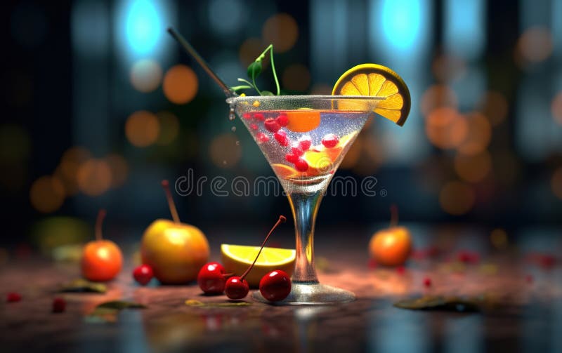Fresh Chilled Craft Cocktail on Colourful Blurry Background Stock ...