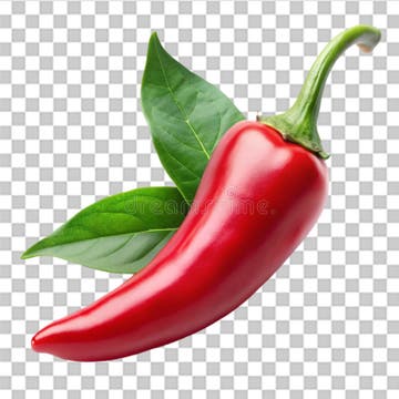 Fresh Red Chili Pepper with Green Leaves Isolated on Transparent ...