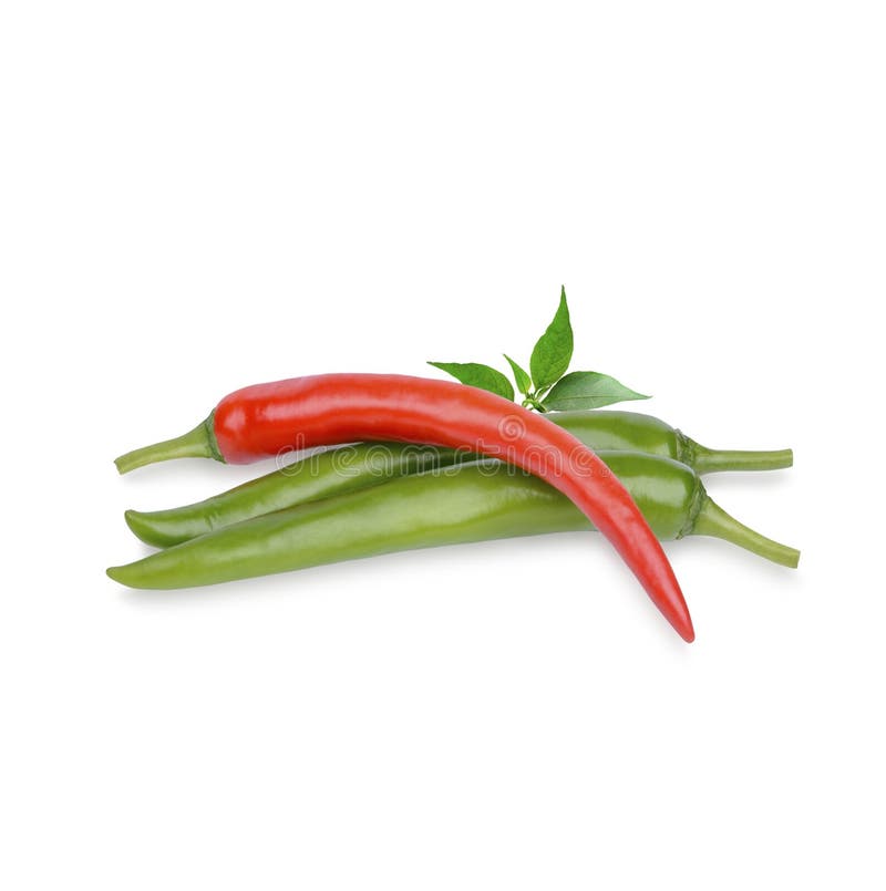 Fresh Chilli with Leaves Isolated on White Background Stock Image ...