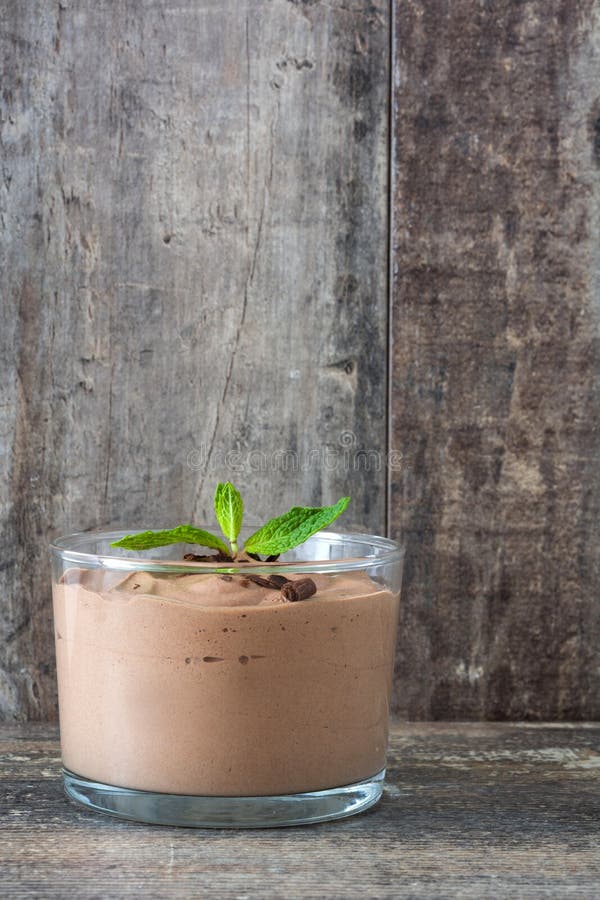 Fresh Chocolate Mousse on Rustic Wood Stock Image - Image of creamy ...