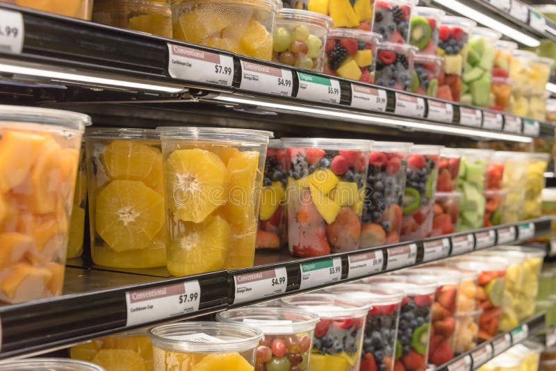 Fresh Chopped and Chunks Fruits Plastic Box on Display in Editorial ...