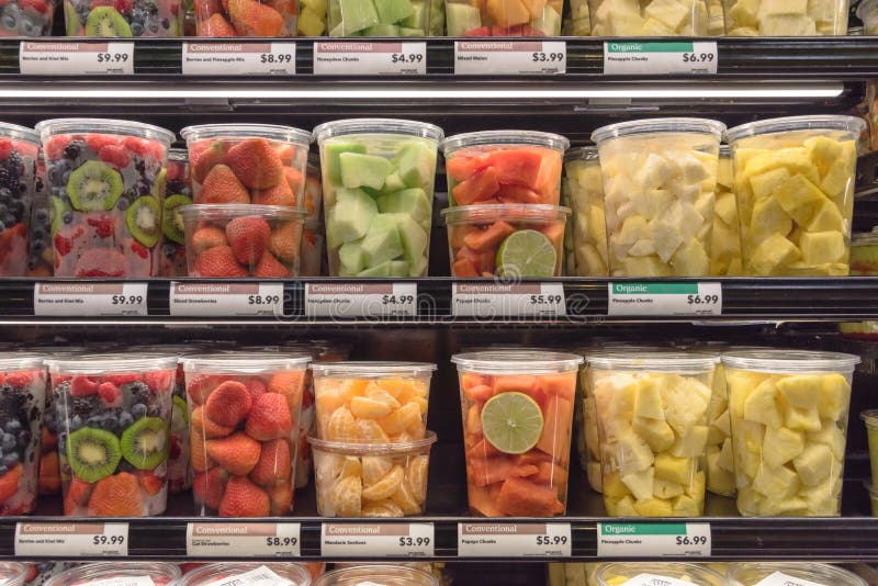 Fresh Chopped and Chunks Fruits Plastic Box on Display in Editorial ...