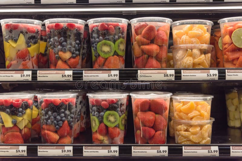 Fresh Chopped and Chunks Fruits Plastic Box on Display in Editorial ...
