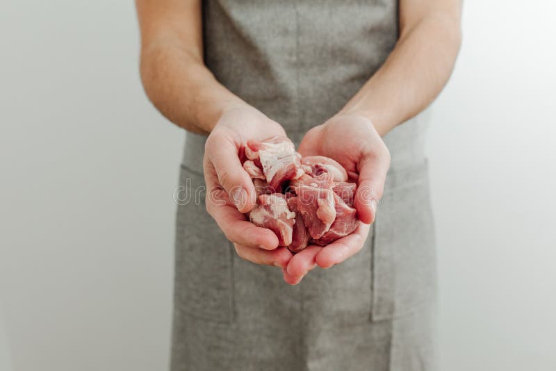 Fresh Chopped Meat in Hands Stock Photo - Image of cooking, ingredient ...