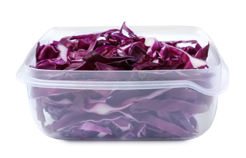 Fresh Chopped Red Cabbage in Plastic Container Isolated on White Stock ...